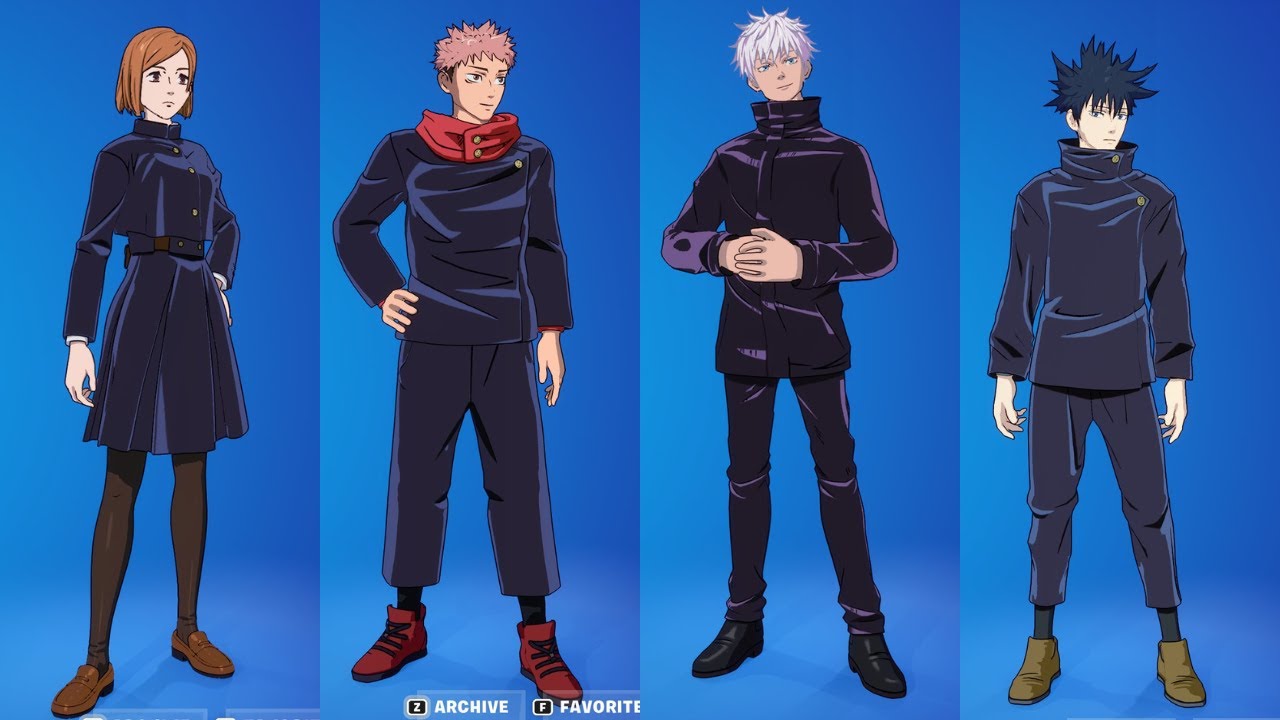 Yuji, Gojo, Megumi, and Nobara Skins Ingame Showcase | Fortnite X ...